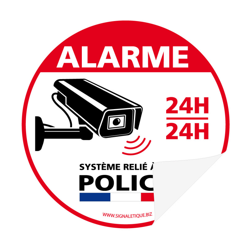 Lot de 8 autocollants Alarme Ronds - Système relié à la police ...