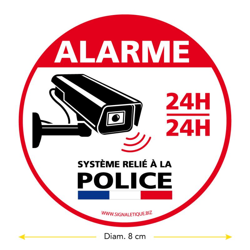 Lot de 8 autocollants Alarme Ronds - Système relié à la police ...