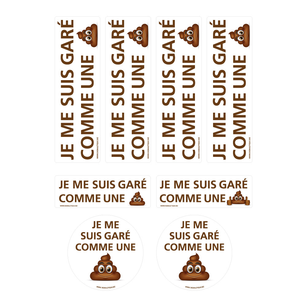 Lot de 8 stickers dissuasifs à coller sur la voiture - Garé comme une merde