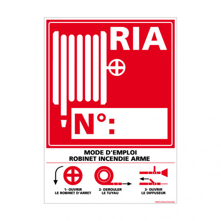 Panneau RIA Mode d'Emploi. Sticker Robinet Incendie Armé, PVC, Alu
