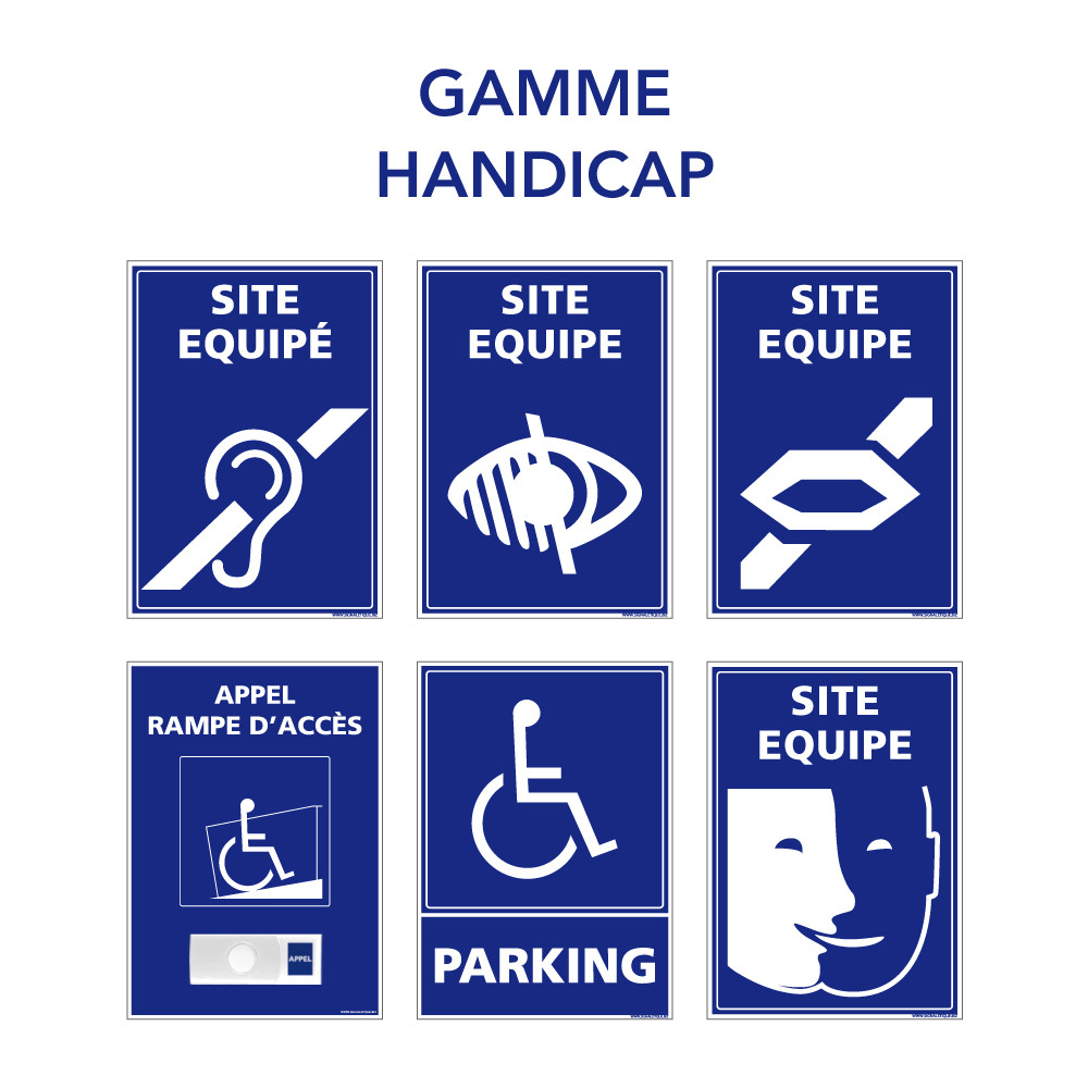 Panneau Site Équipé Déficience Mentale. Sticker Handicap, Pvc, Alu