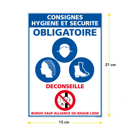Panneau Consignes Hygiène et Sécurité - Affichage Obligatoire