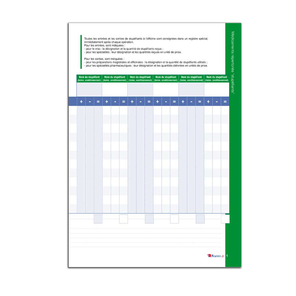 Registre comptables des stupéfiants - Registre Pharmacie & Santé