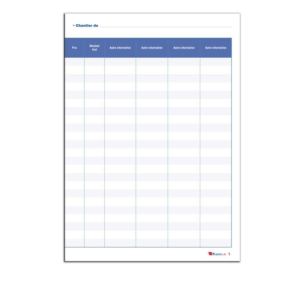 Carnet de chantier relevé hebdomadaire spécial BTP - Carnet obligatoire