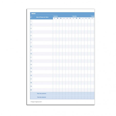 Registre d'appel journalier - Cahier pour l'appel des élèves