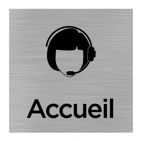 Plaque de porte Accueil, pictogramme femme - Sticker ou plaque alu adhésive