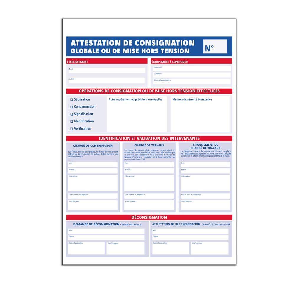 Attestation de consignation électrique (RS_P065). Registre de sécurité ...