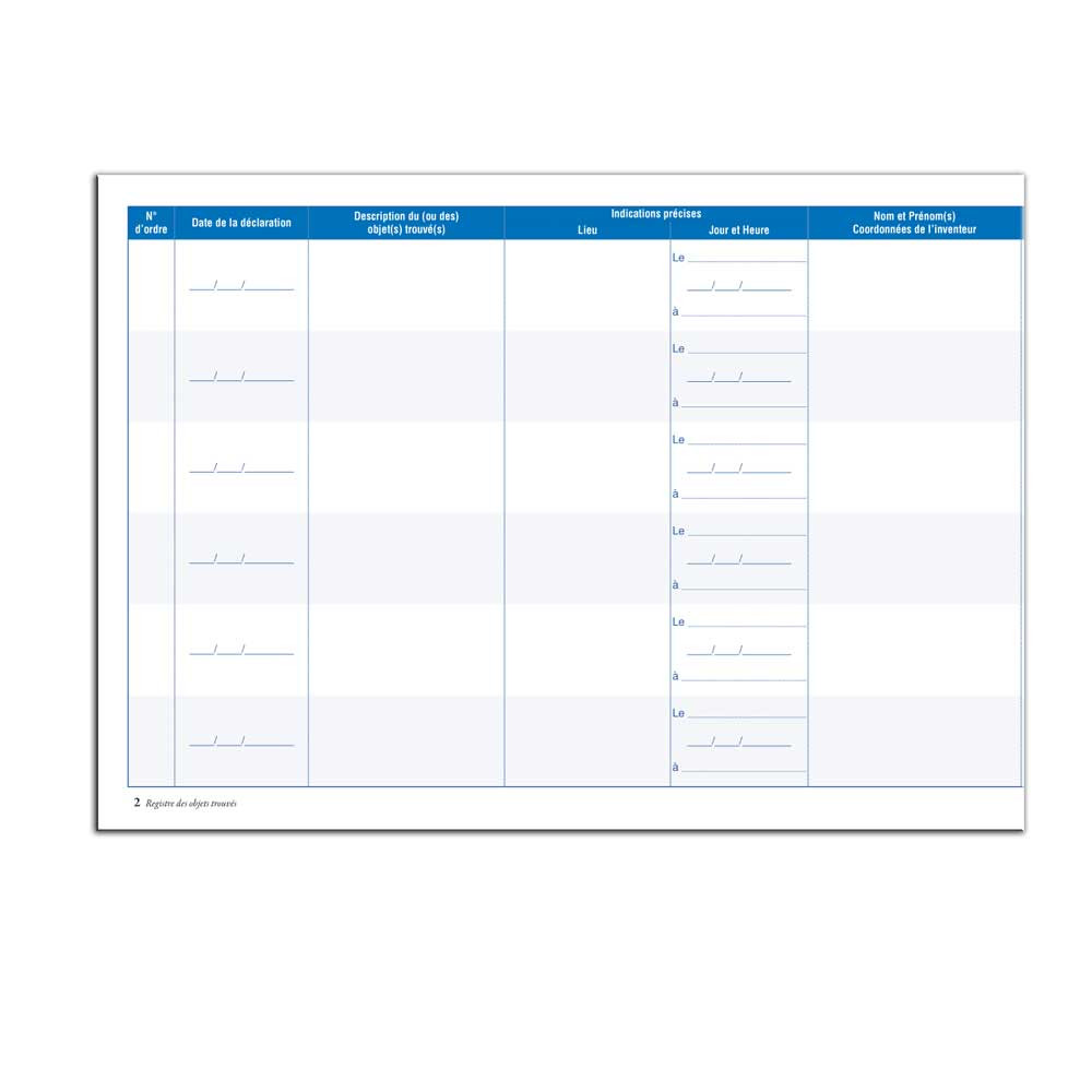 REGISTRE OBLIGATOIRE DES OBJETS TROUVES (RA060)