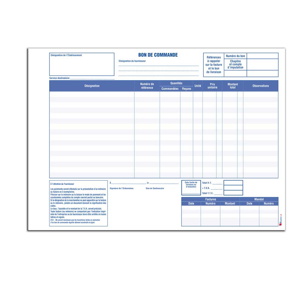 Carnet de bon de commande (RS_M078) Gestion, Fournisseur