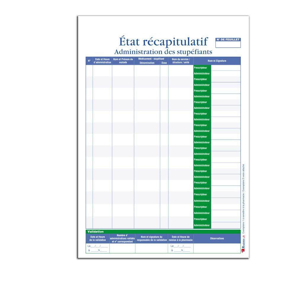 REGISTRE ETAT RECAPITULATIF D'ADMINISTRATION DES STUPEFIANTS (RS_M042 ...