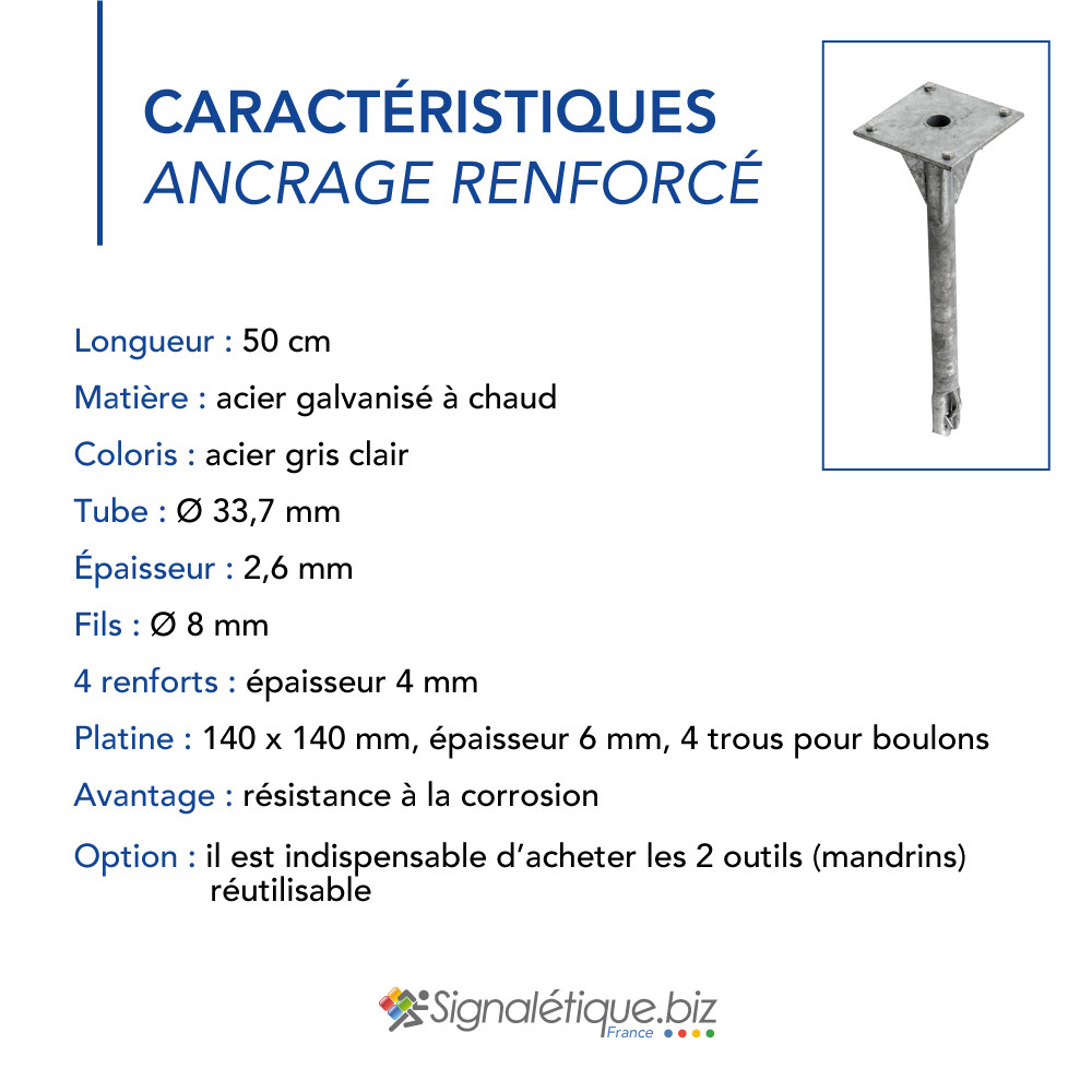 Ancrage pour poteau avec ou sans mandrins pour pose fourreau platine