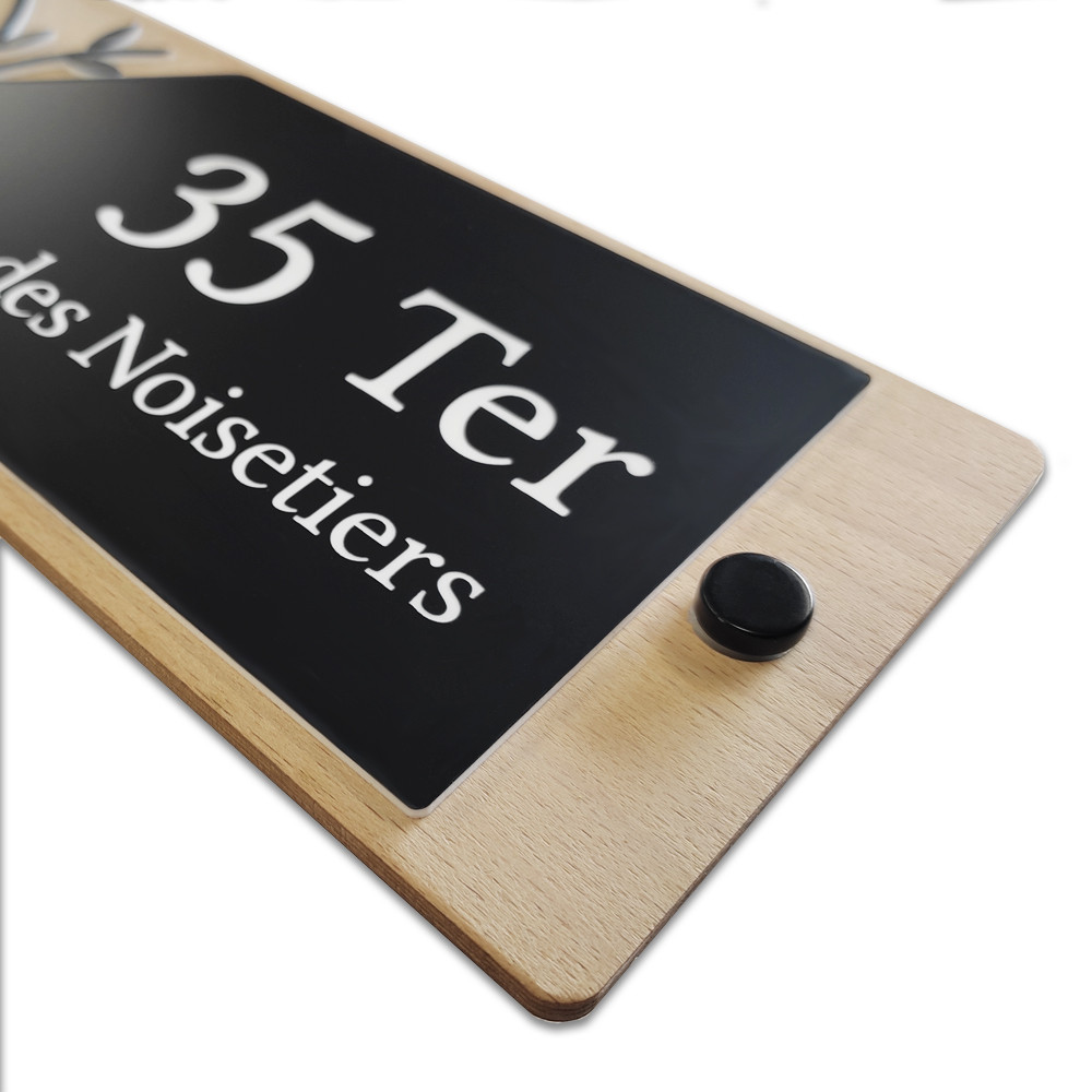 Plaque numéro de maison en bois et acrylique personnalisable