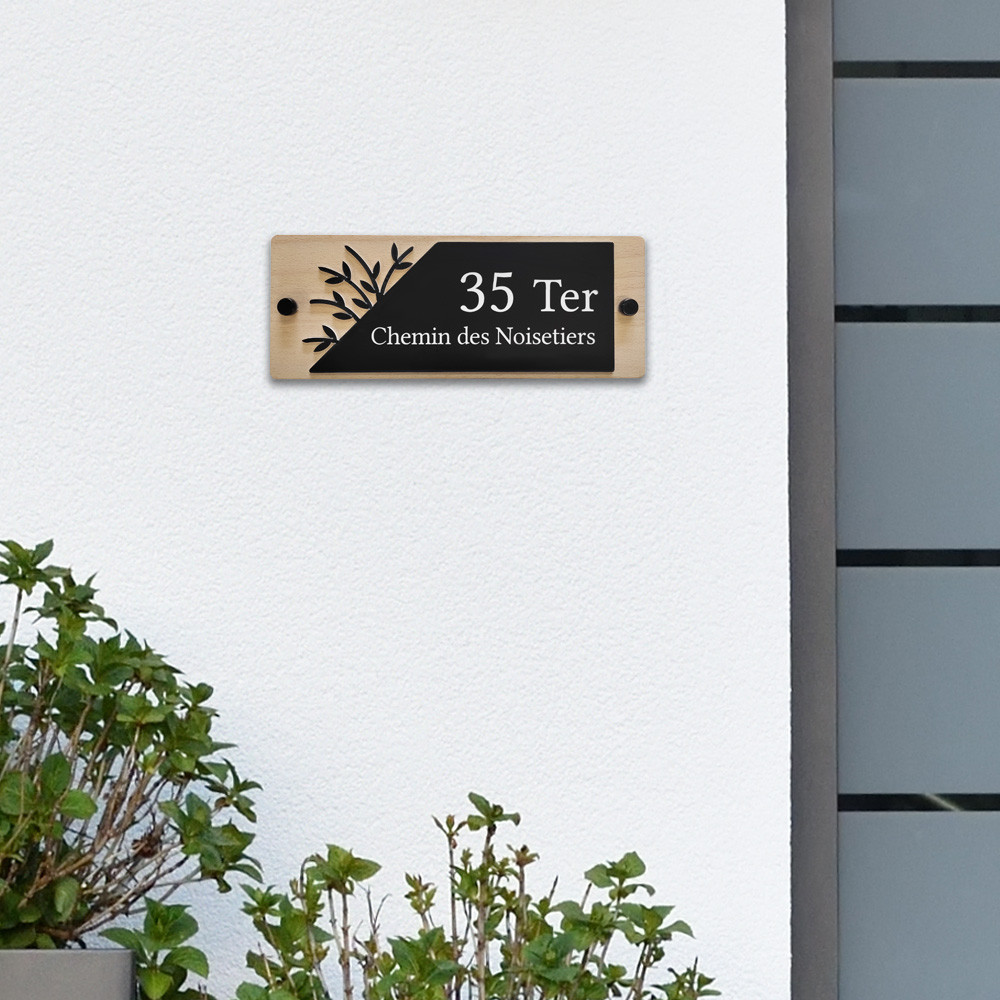 Plaque numéro de maison en bois et acrylique personnalisable