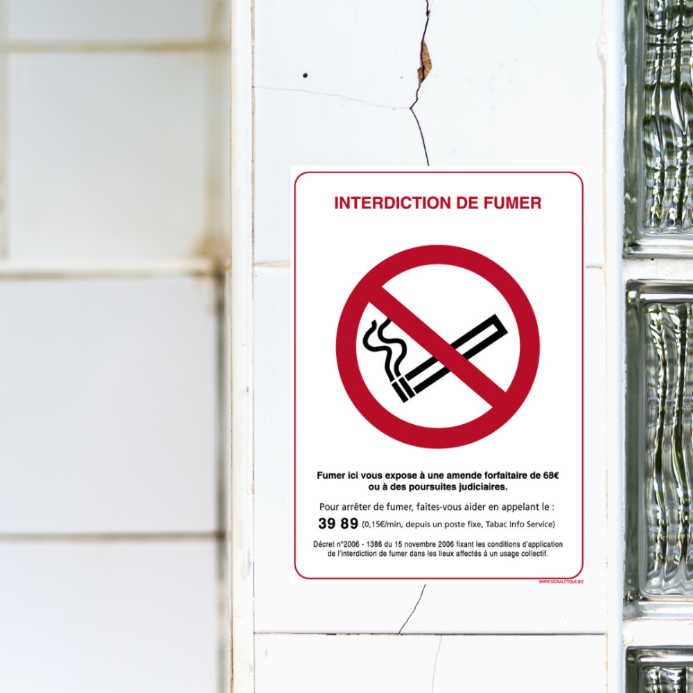 Panneau Interdiction de Fumer + Décret. Sticker, Pvc, Alu