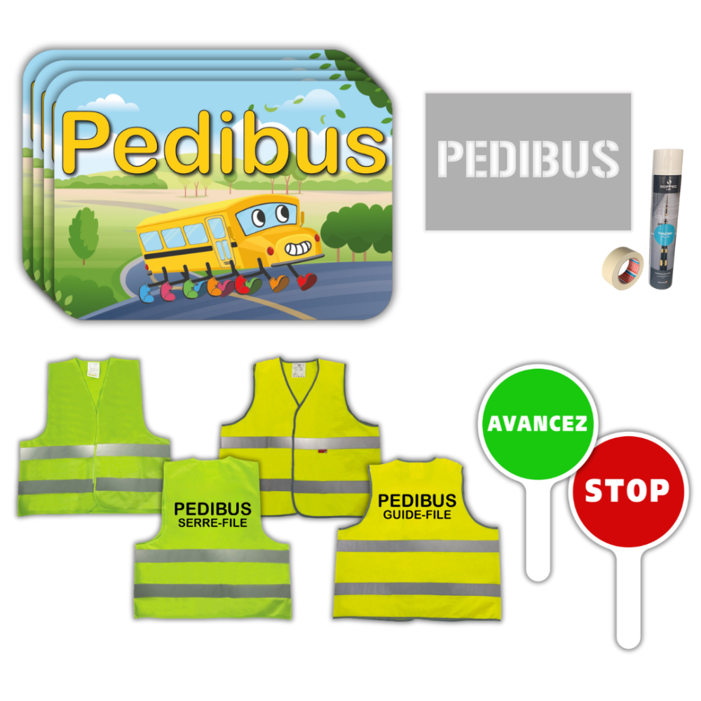 Kit Pedibus Officiel. Panneaux, Chasubles, Raquette et Pochoir.